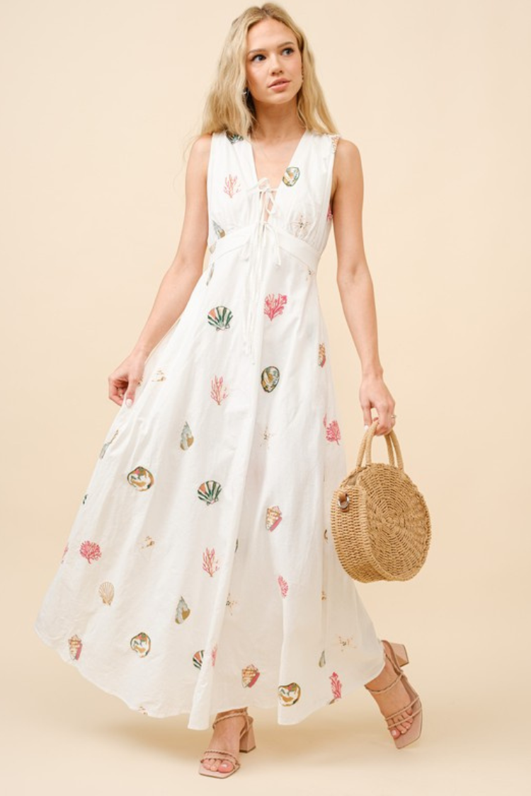 Lagos Seashell Embroidered Maxi Dress – Confête