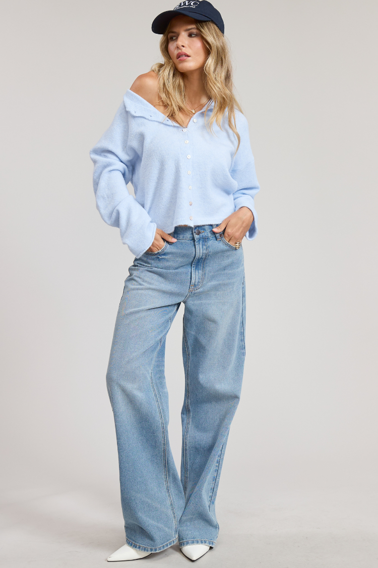 Sydney Rolled Hem Cardigan - Ice Blue – Confête