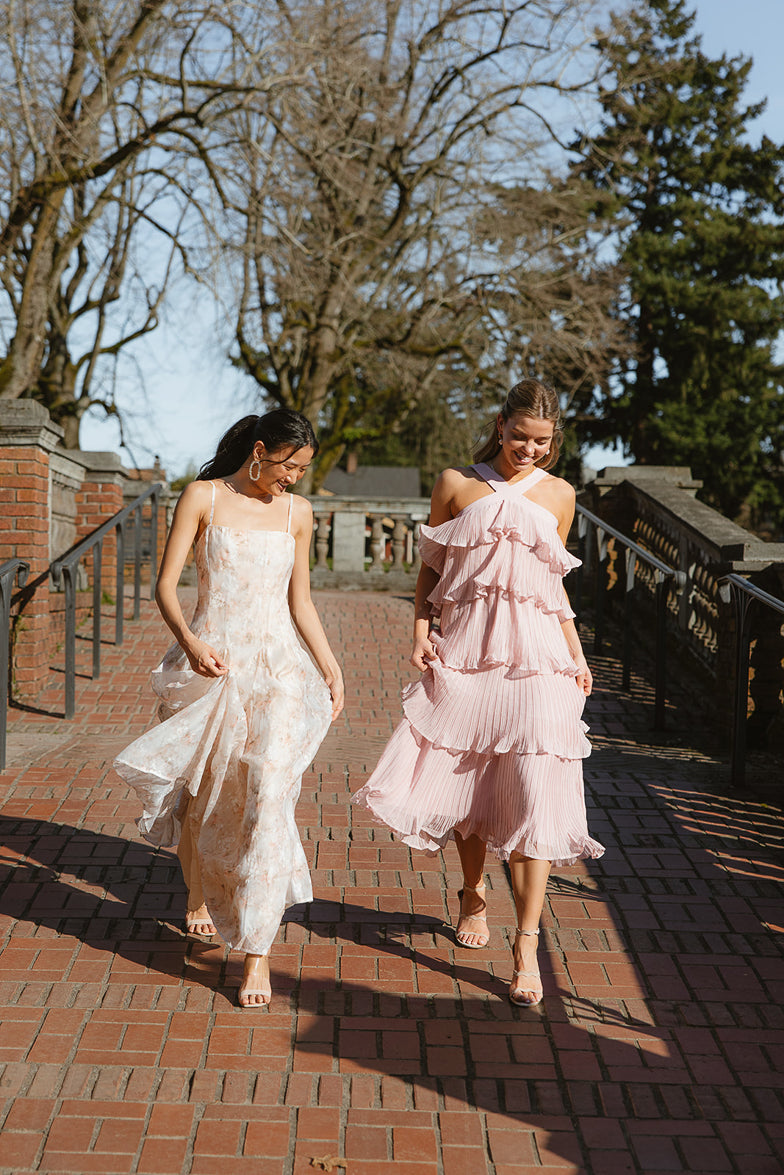 Bianca Powder Pink Tiered Midi Dress – Confête