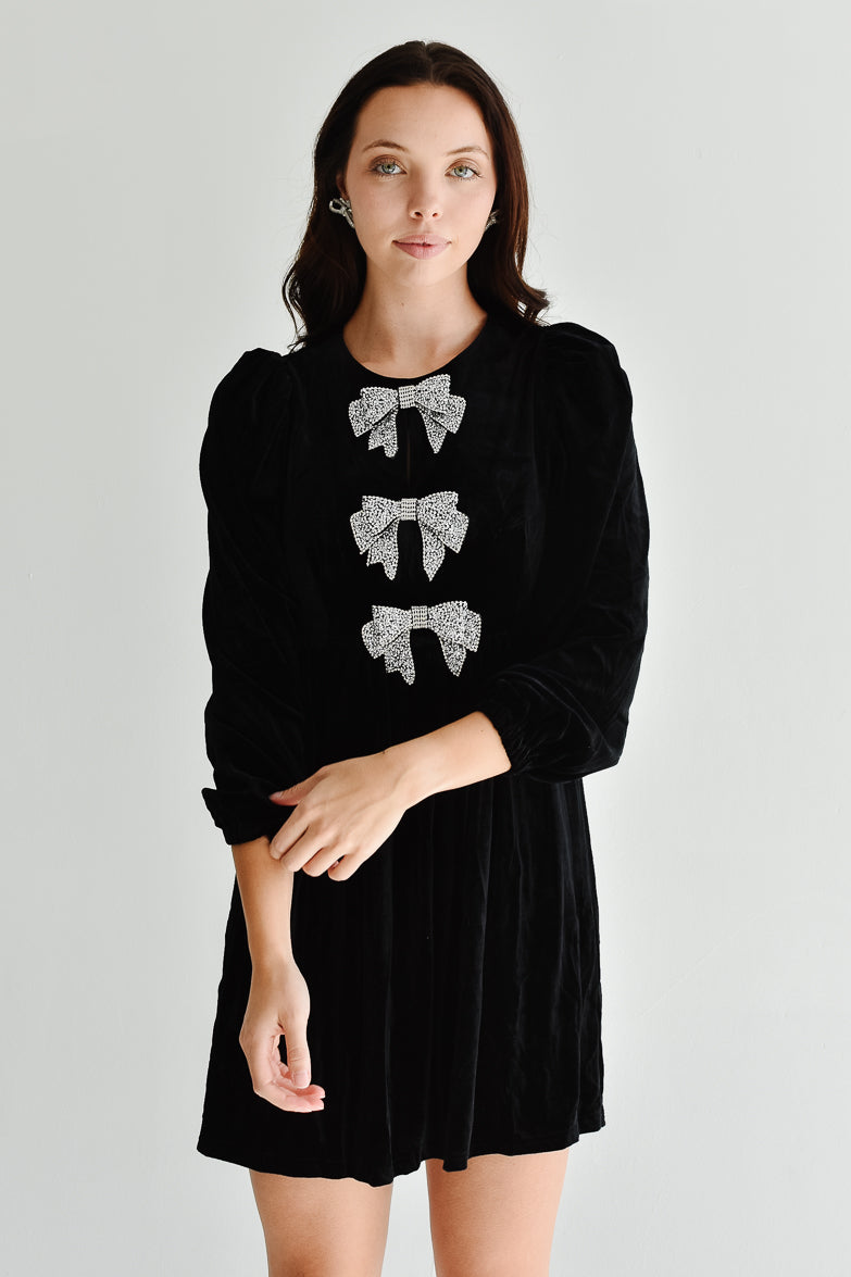 Brigette Bow Velvet Mini Dress - Black – Confête