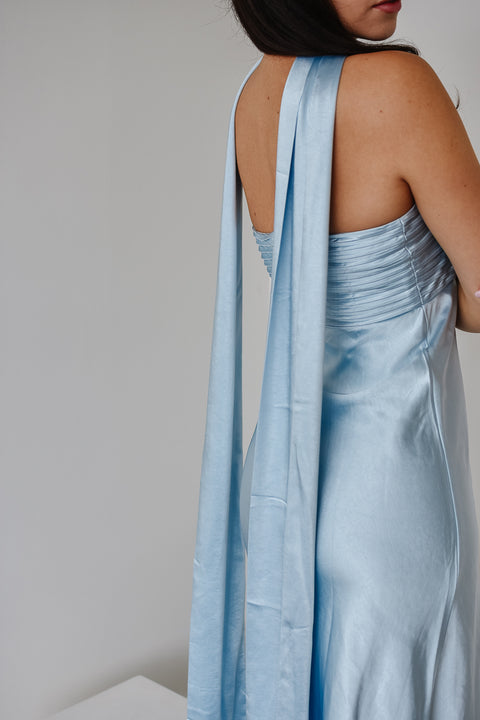 Elsa Ice Blue Maxi Dress with Neck Scarf – Confête