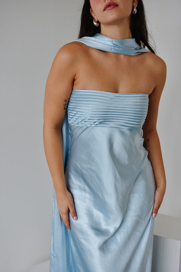 Elsa Ice Blue Maxi Dress with Neck Scarf – Confête