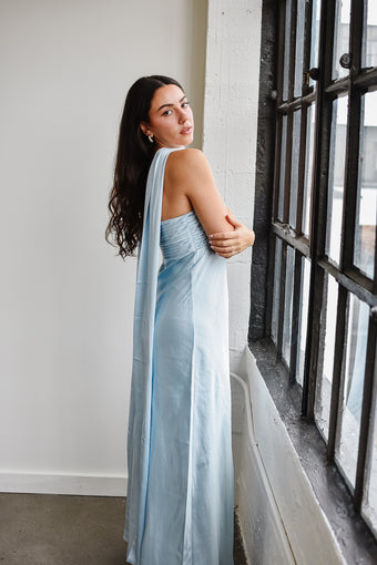 Elsa Ice Blue Maxi Dress with Neck Scarf – Confête