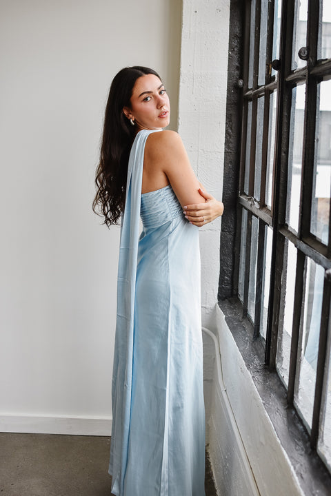 Elsa Ice Blue Maxi Dress with Neck Scarf – Confête
