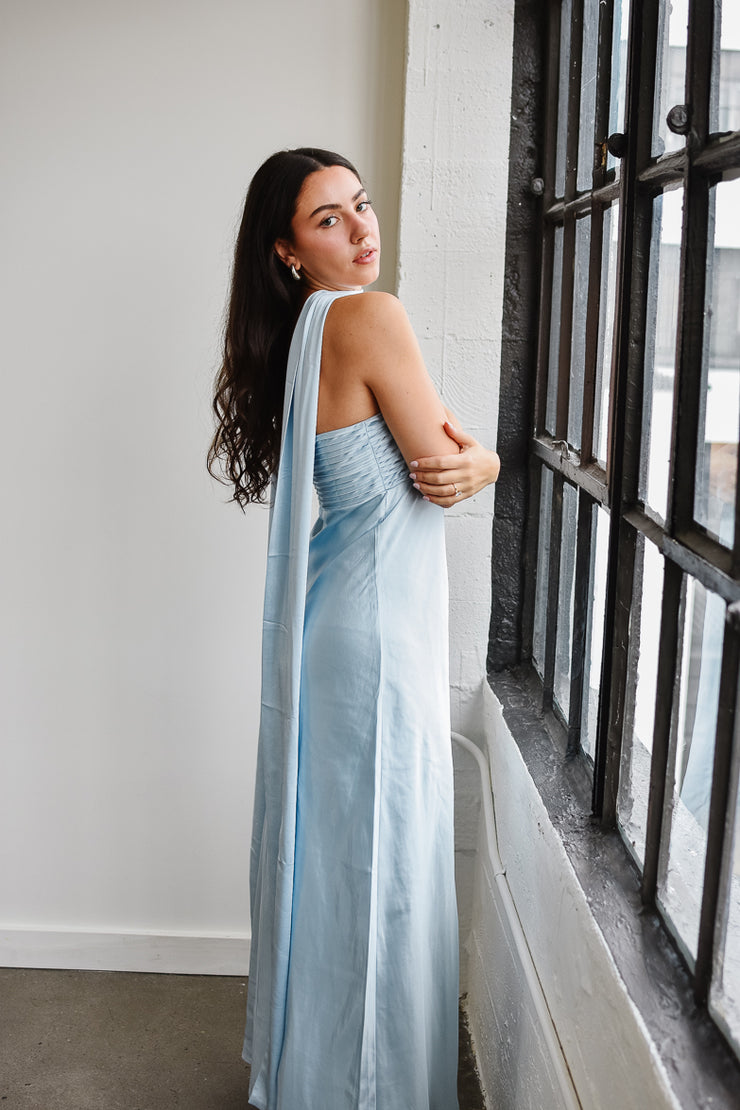Elsa Ice Blue Maxi Dress with Neck Scarf – Confête