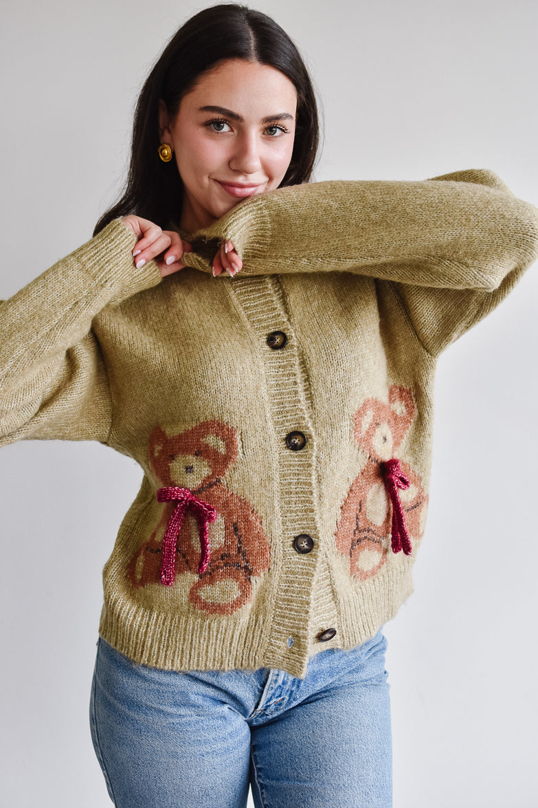 Teddy Bear Cardigan Sweater - Camel – Confête
