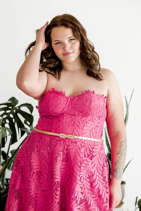 Yvette Lace A-Line Midi Dress - Pink - FINAL SALE – Confête